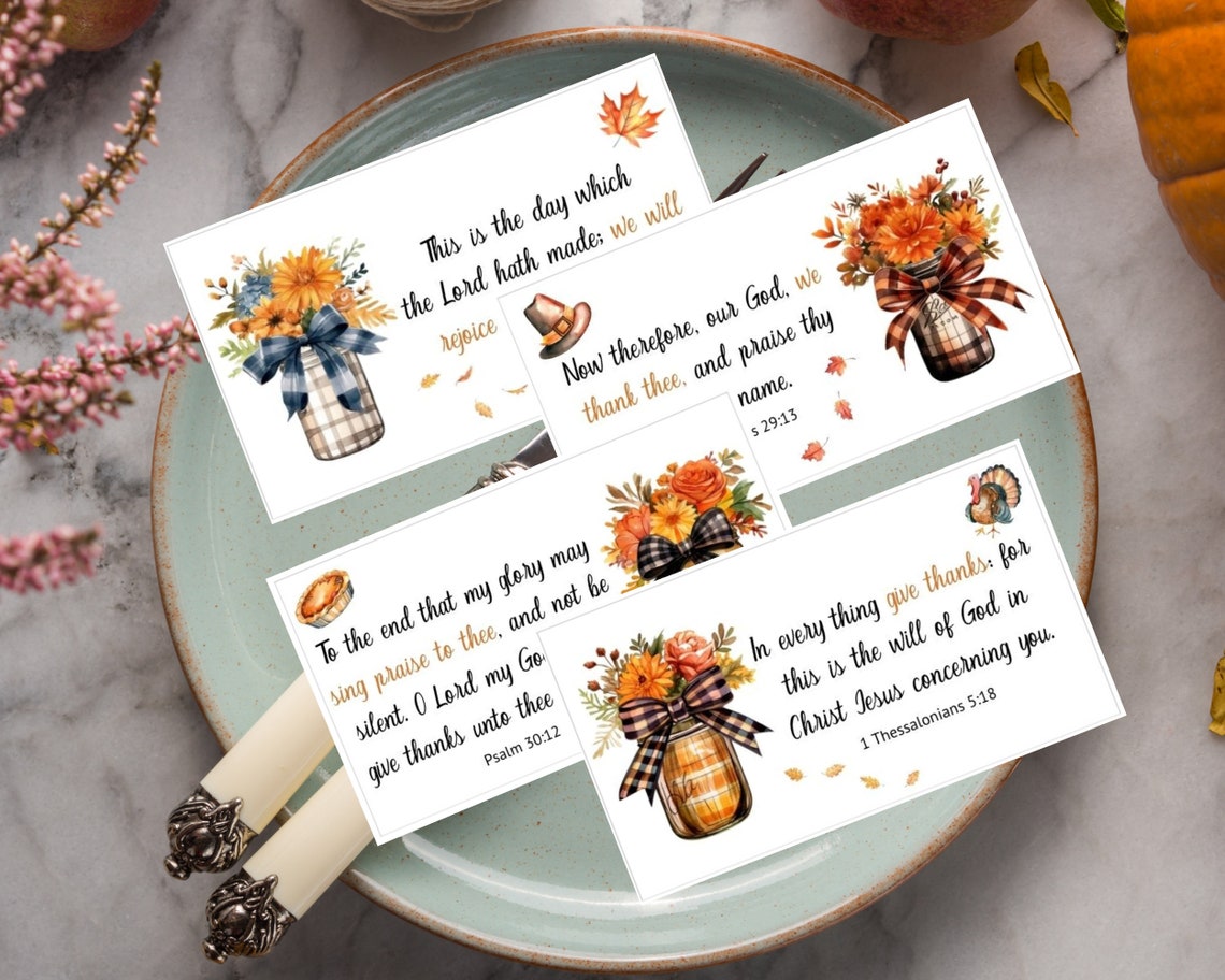 Thanksgiving Fall Printable Scripture Cards, KJV Bible Verse Place ...