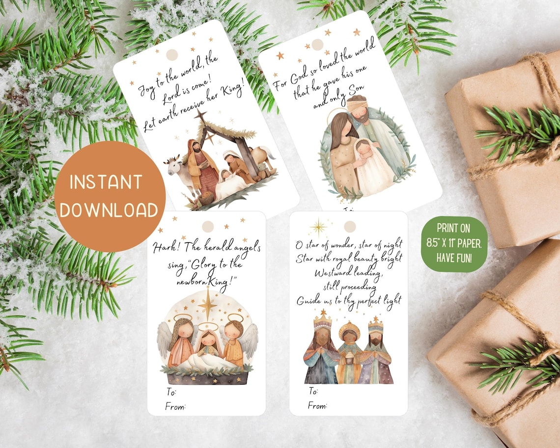 Printable Christmas Nativity Scene Gift Tags, Christian Religious ...