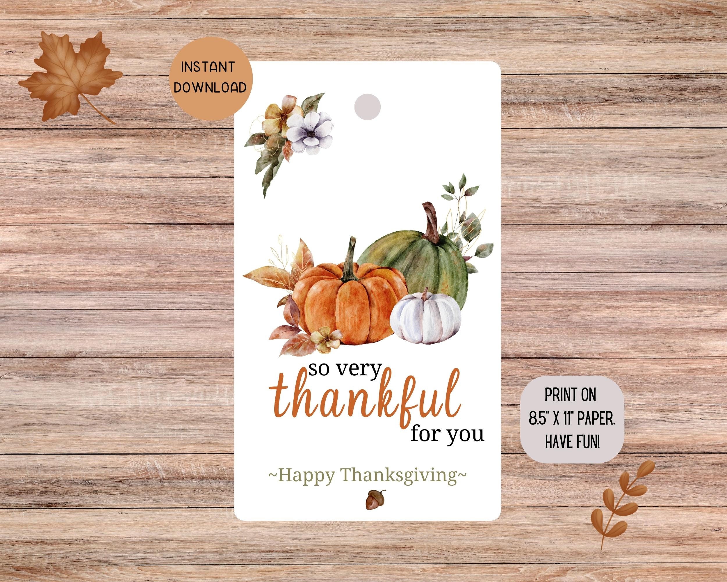 Printable so Very Thankful Happy Thanksgiving Favor Treat Tags, Elegant ...