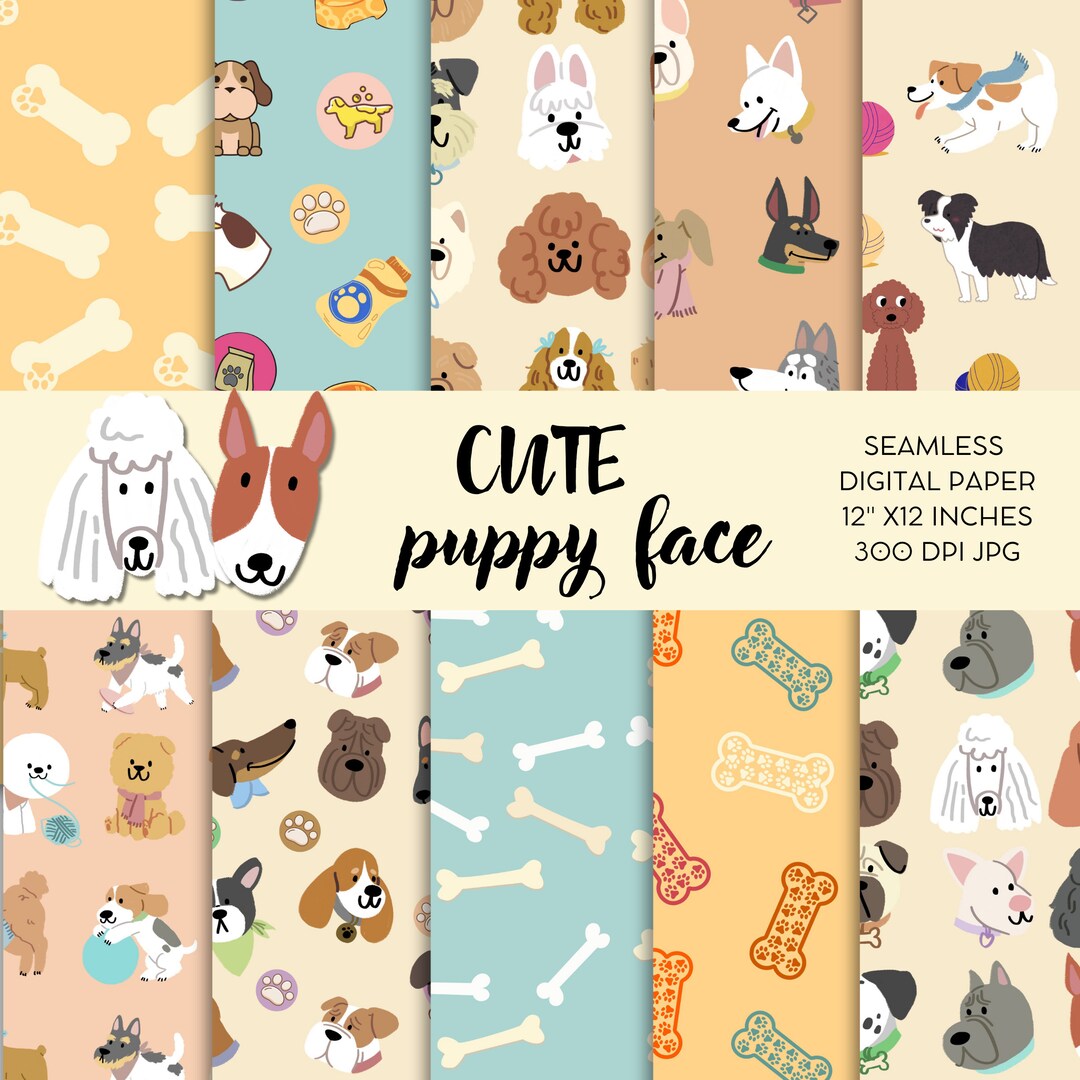 Dog Seamless Digital Paper Dog Face Seamless Pattern Animal Printable ...