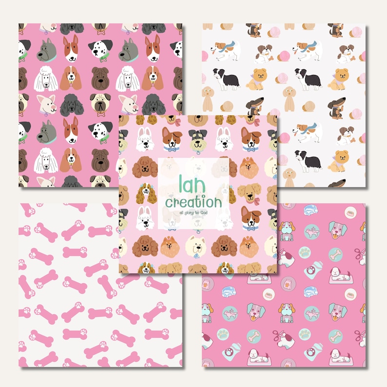 PASTEL PUPPIES Seamless Digital Paper Scrapbook Printable Wallpaper ...