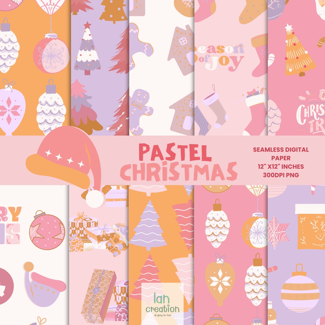 PASTEL CHRISTMAS Seamless Pattern Christmas Digital Papers Pack Xmas ...