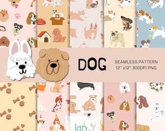Pastel Dog Digital Paper Pack Puppy Seamless Patterns (PNG Files) - Etsy
