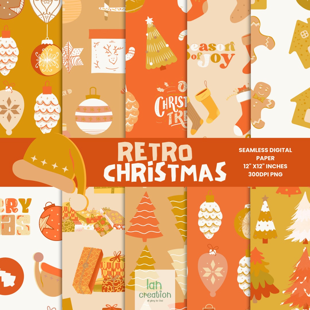 RETRO CHRISTMAS Seamless Digital Papers Scrapbook Printable Holiday ...