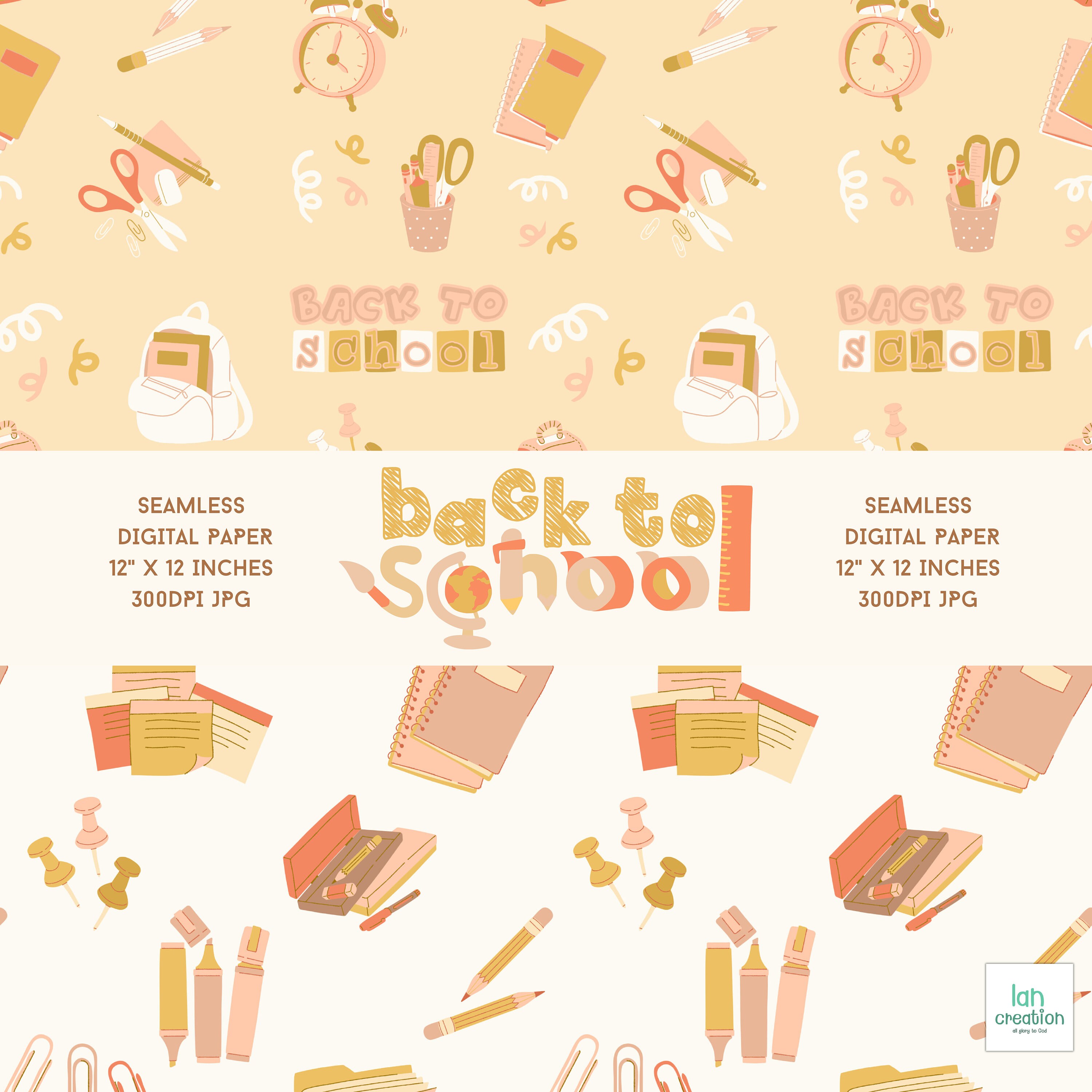 Retro Back to School Seamless Pattern School Background Digital Paper ...