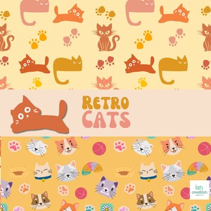CUTE RETRO CAT Seamless Digital Paper Pack Cat Scrapbook Paper ...