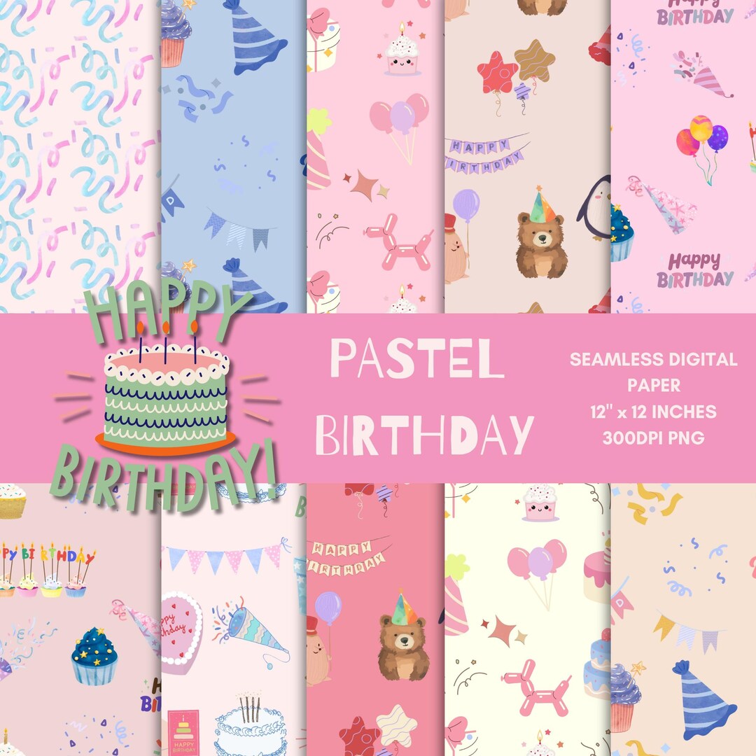 Pastel Birthday Seamless Paper: Scrapbook Printable (PNG) - Etsy