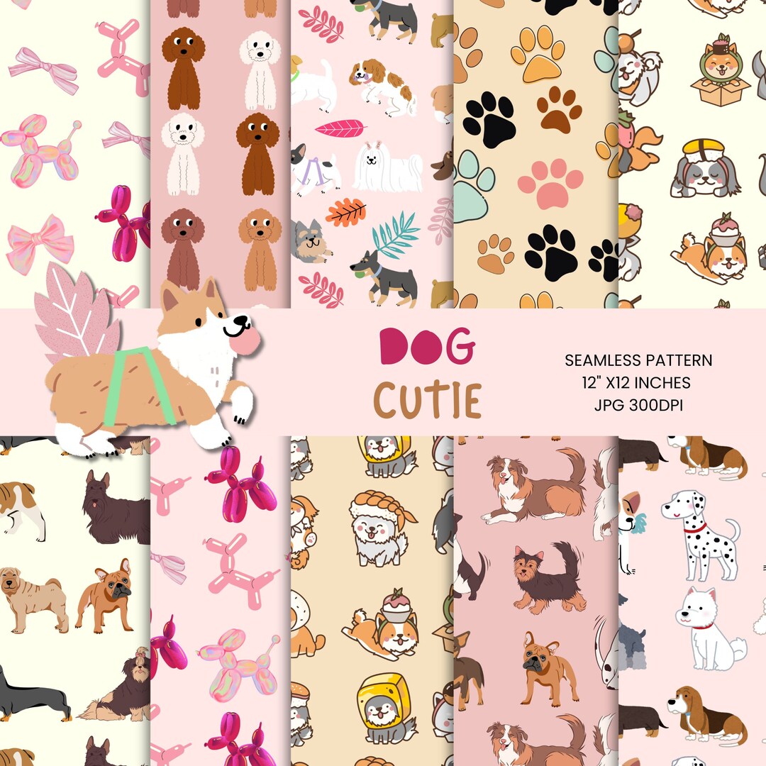 Dog Seamless Digital Paper Puppy Fabric Print, Scrapbook (PNG Files) - Etsy