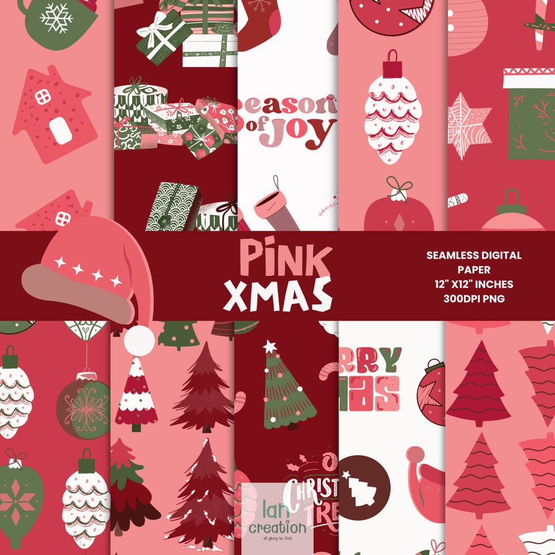 PINK XMAS Seamless Digital Papers Scrapbook Christmas Printable ...