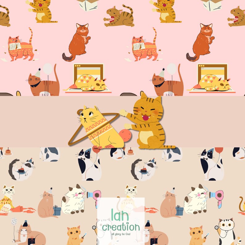 10 Cat Seamless Pattern Pack Digital Paper Wallpaper Cat Scrapbook ...