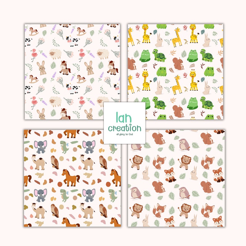 Cute Safari Animals Seamless Digital Papers Jungle Wallpaper Background ...