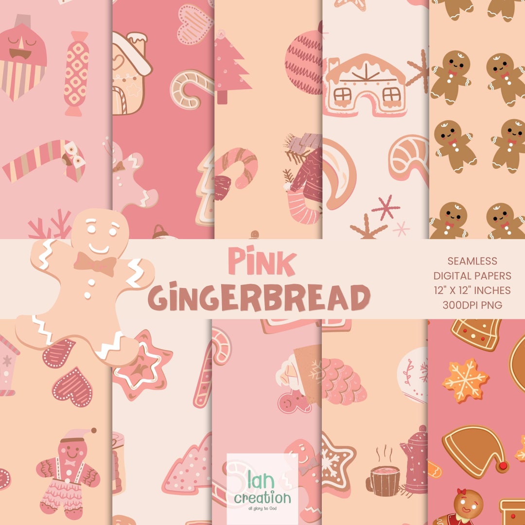 PINK GINGERBREAD CHRISTMAS Seamless Pattern Gingerbread Xmas Digital ...