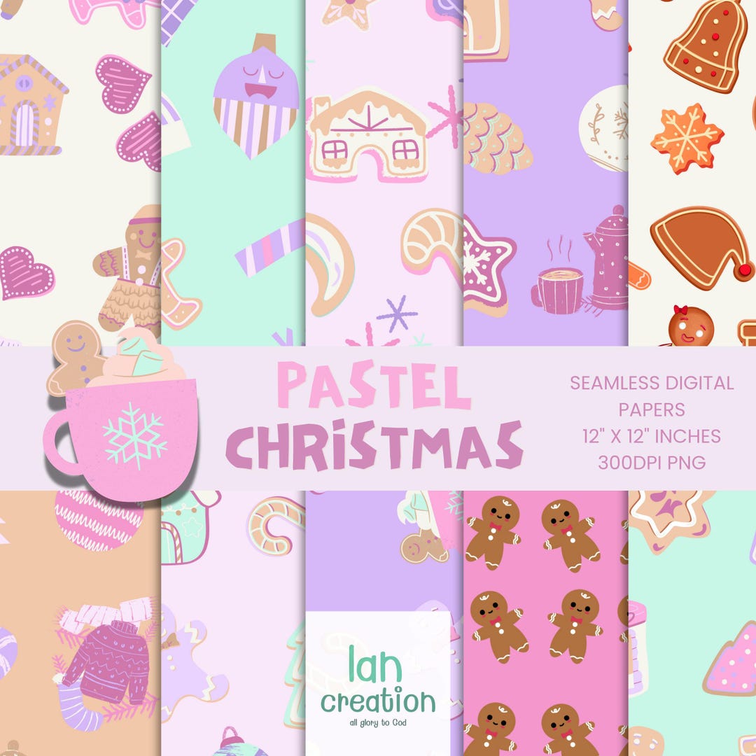 PASTEL CHRISTMAS Seamless Digital Paper Scrapbook Printable Holiday ...