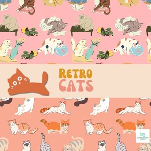 CUTE RETRO CAT Seamless Digital Paper Pack Cat Scrapbook Paper ...