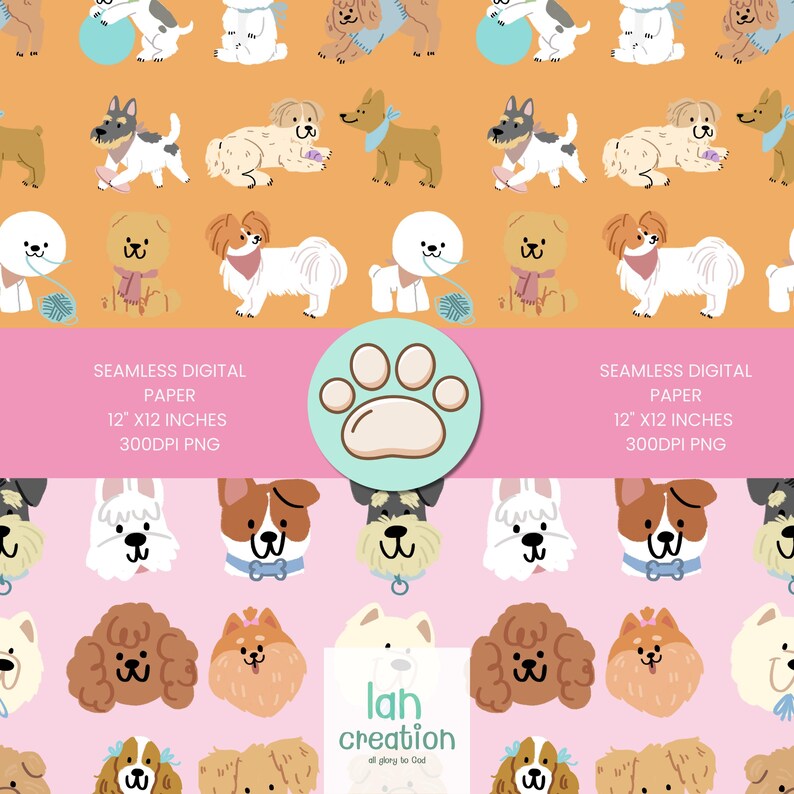 PASTEL PUPPIES Seamless Digital Paper Scrapbook Printable Wallpaper ...
