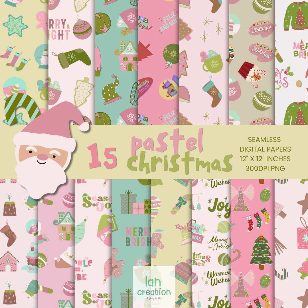 PINK PASTEL CHRISTMAS Seamless Pattern Christmas Digital Paper Pack ...