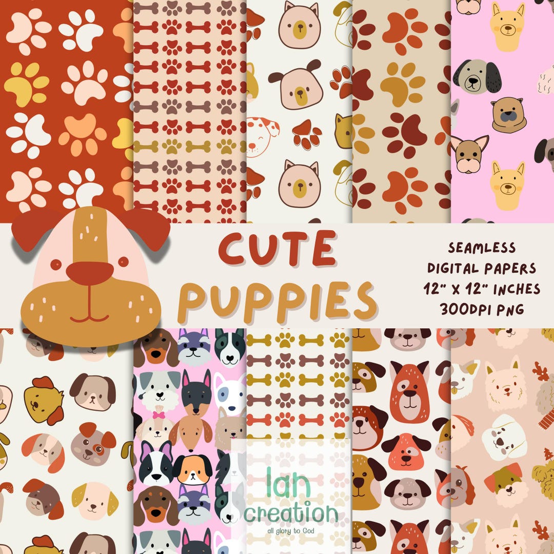 Retro Dog Digital Paper Retro Puppy Seamless Pattern (PNG Files) - Etsy