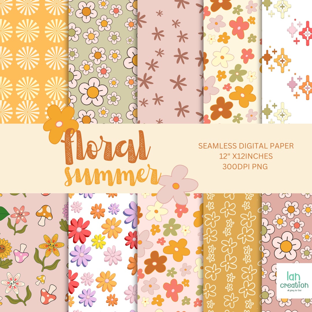 Retro Floral Seamless Paper: Summer Fabric Prints (digital Download) - Etsy