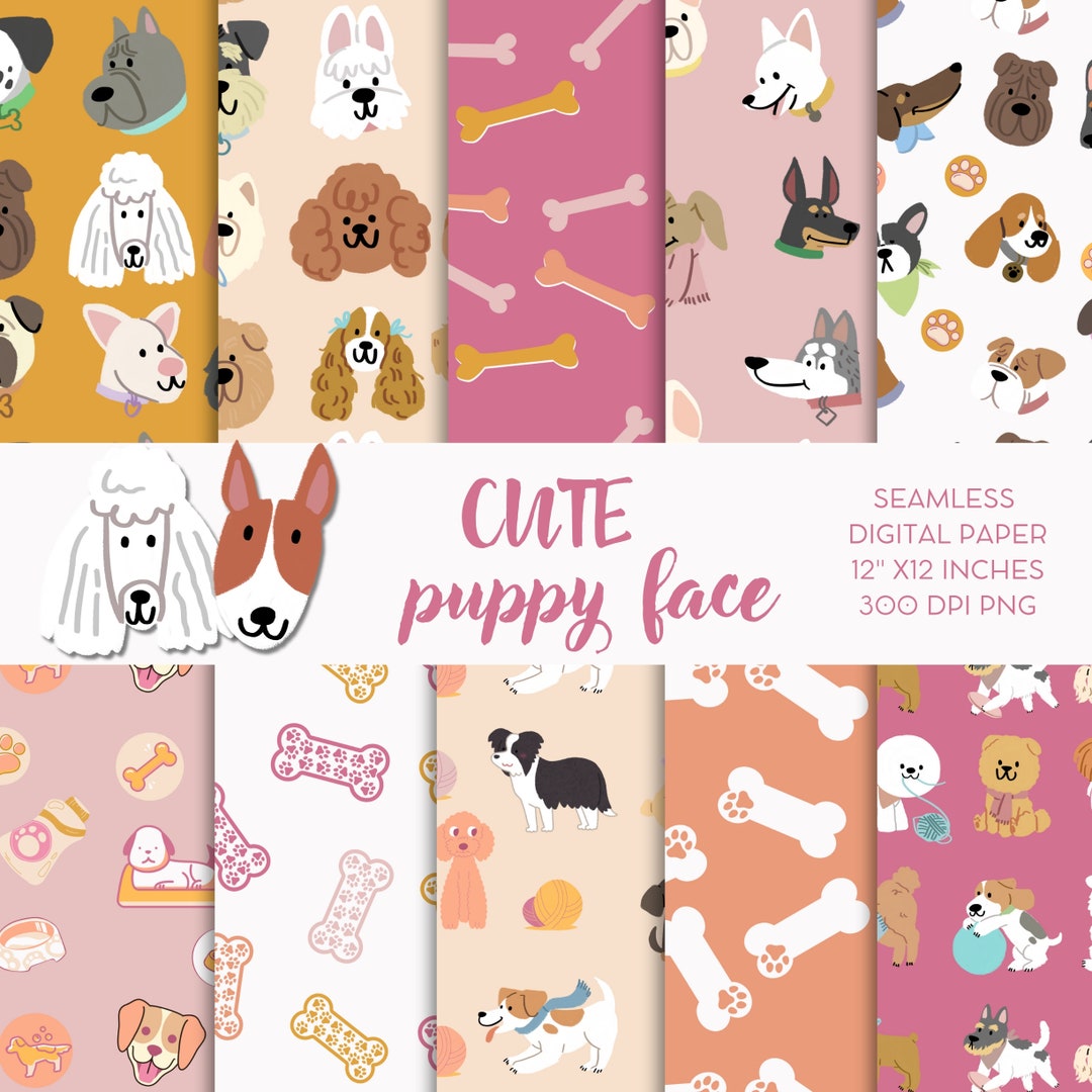 CUTE DOG Digital Paper Pack Pastel Pet Dog Seamless Patterns Background ...