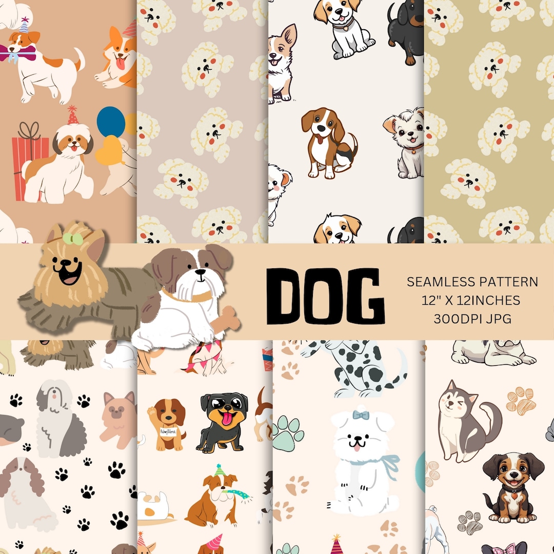 Dog Seamless Pattern Puppy Dog Digital Paper Puppy Scrapbook Printable ...