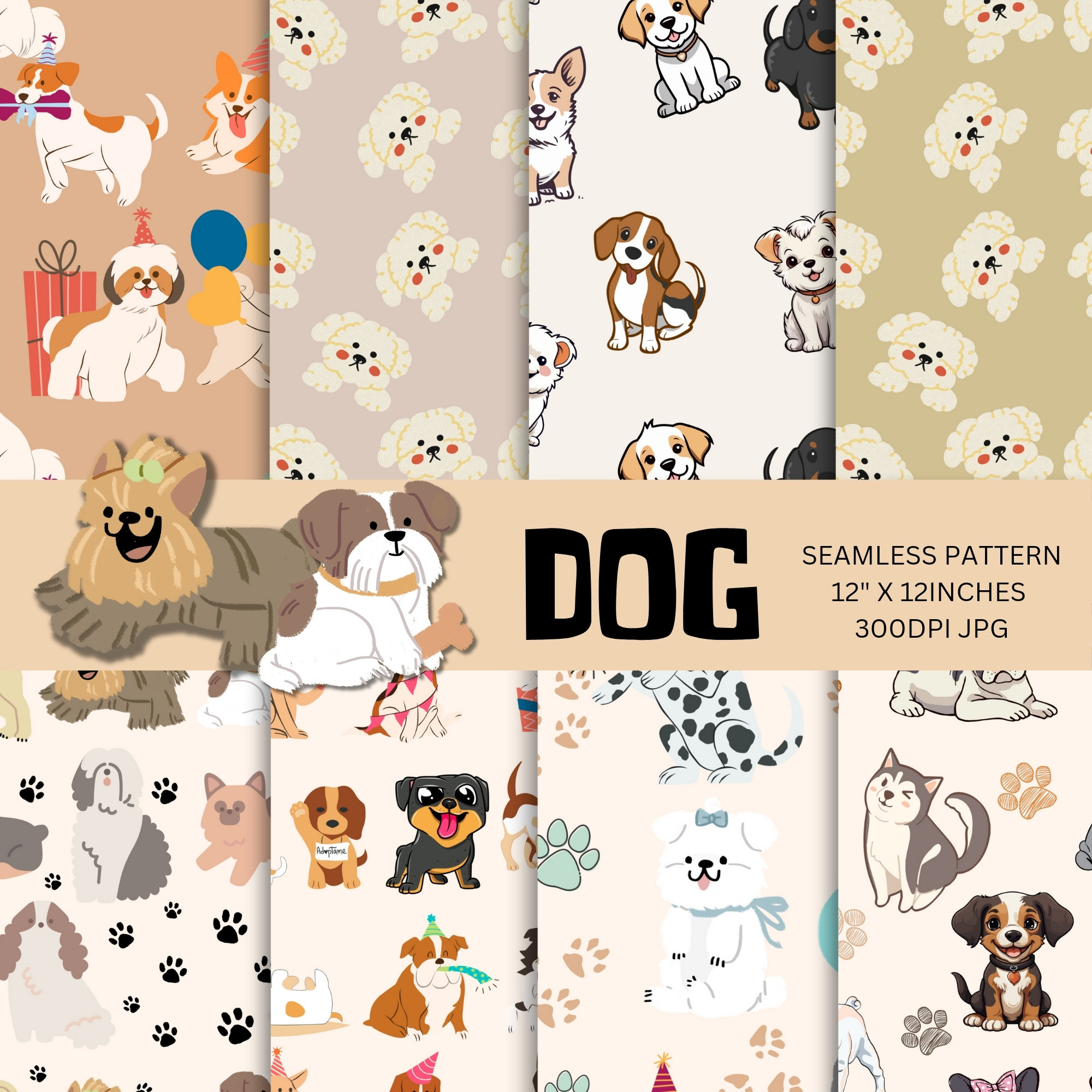 Dog Seamless Pattern Puppy Dog Digital Paper Puppy Scrapbook Printable ...