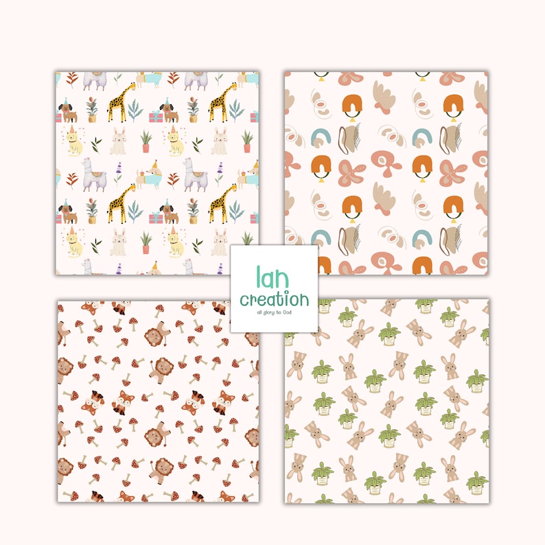 Cute Safari Animals Seamless Digital Papers Jungle Wallpaper Background ...