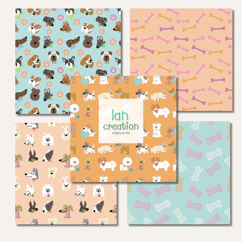 PASTEL PUPPIES Seamless Digital Paper Scrapbook Printable Wallpaper ...