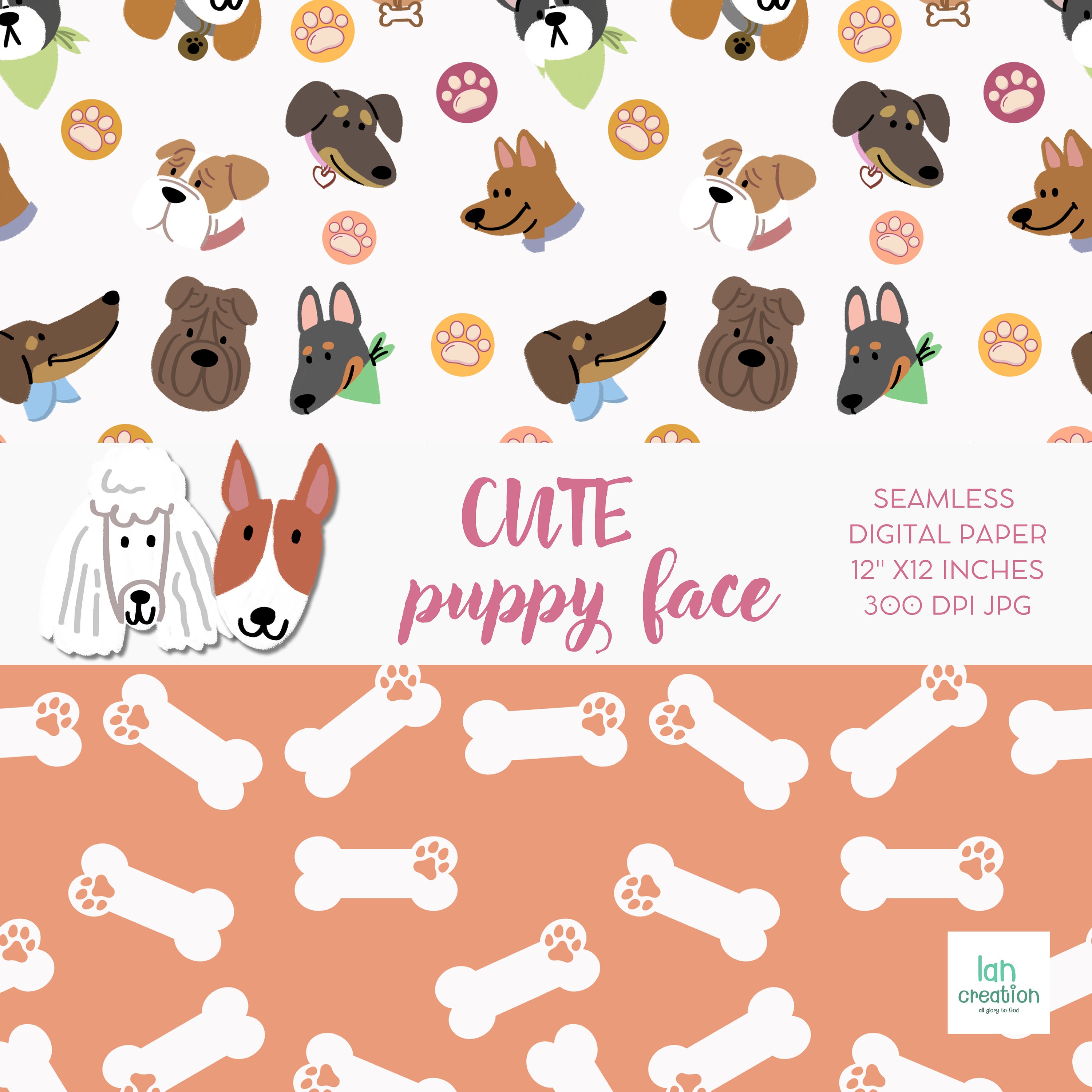 CUTE DOG Digital Paper Pack Pastel Pet Dog Seamless Patterns Background ...