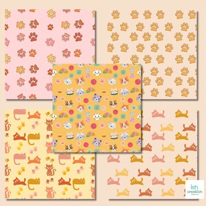 CUTE RETRO CAT Seamless Digital Paper Pack Cat Scrapbook Paper ...