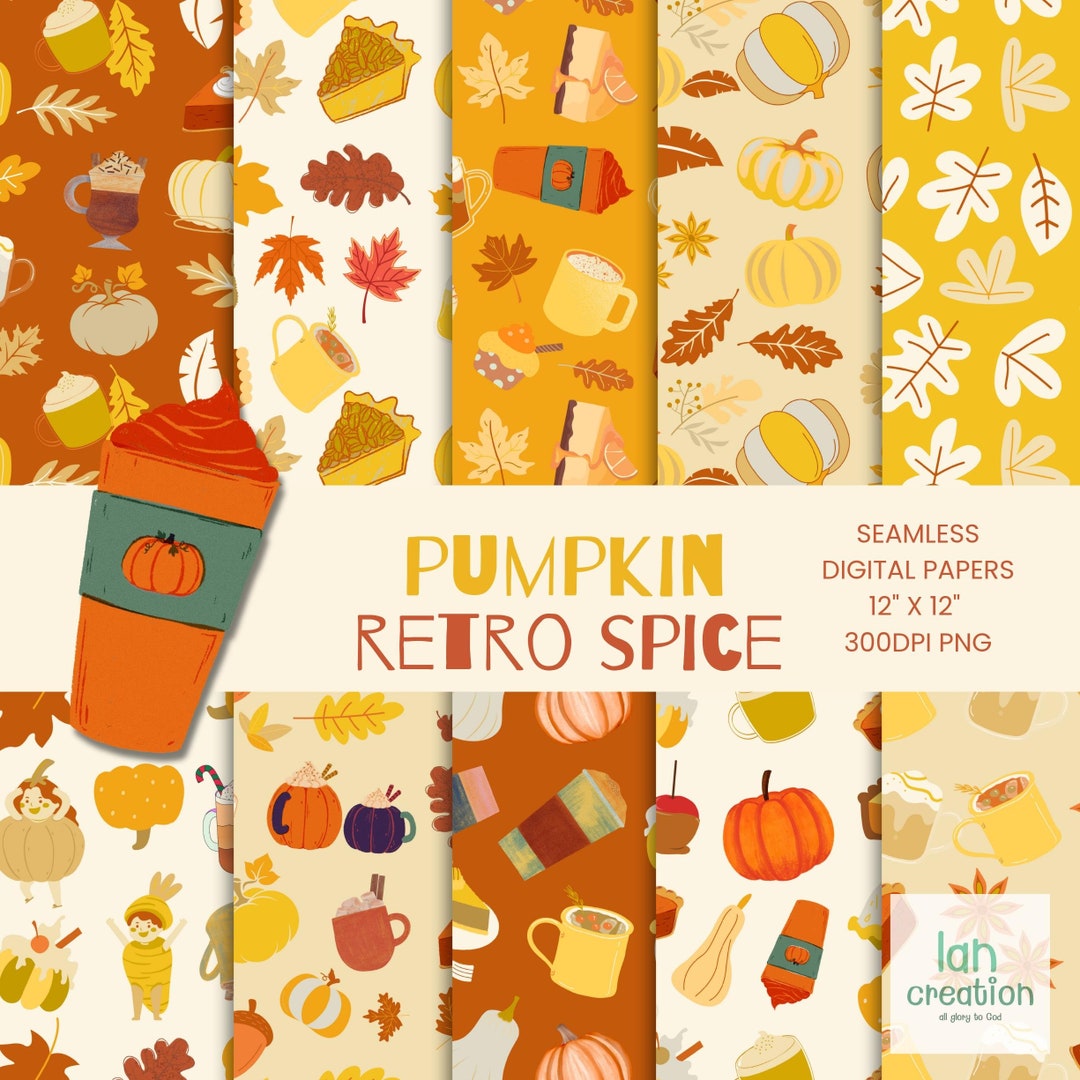 RETRO PUMPKIN SPICE Seamless Pattern Digital Paper Pumpkin Autumn ...