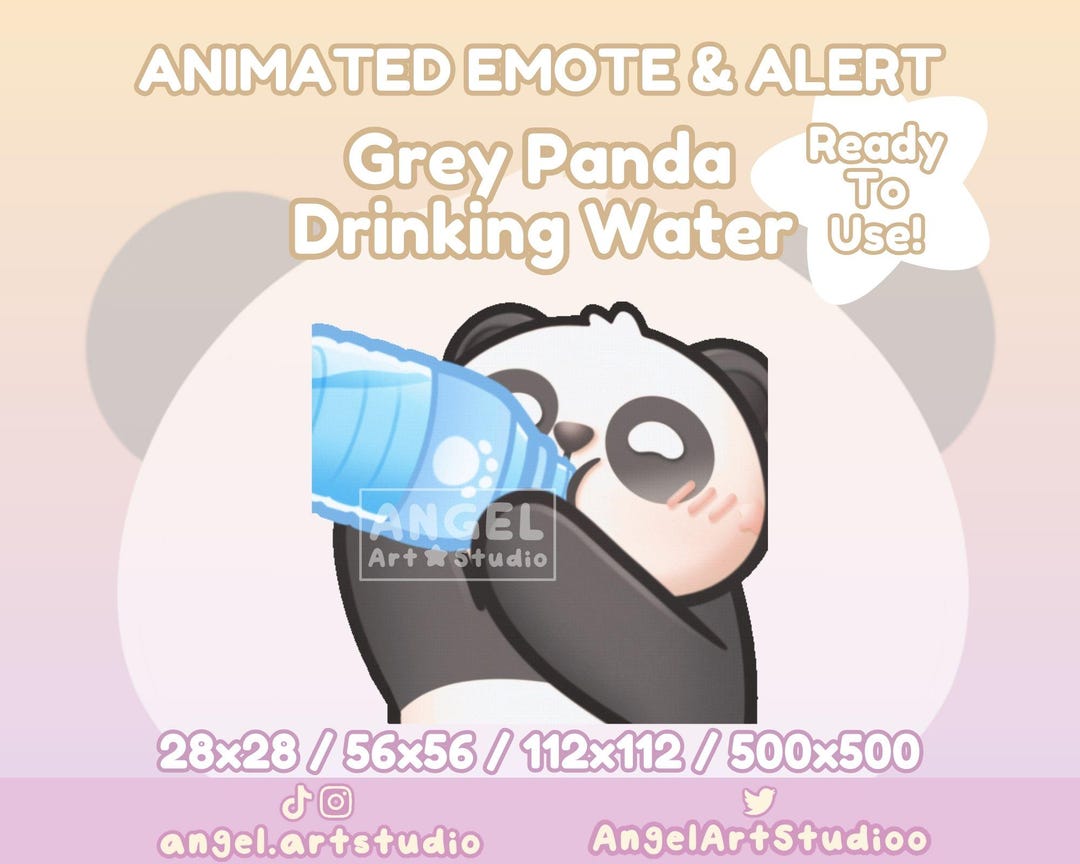 Animated Grey Panda Bear Drinking Water | H20 Emote & Alert for Twitch ...