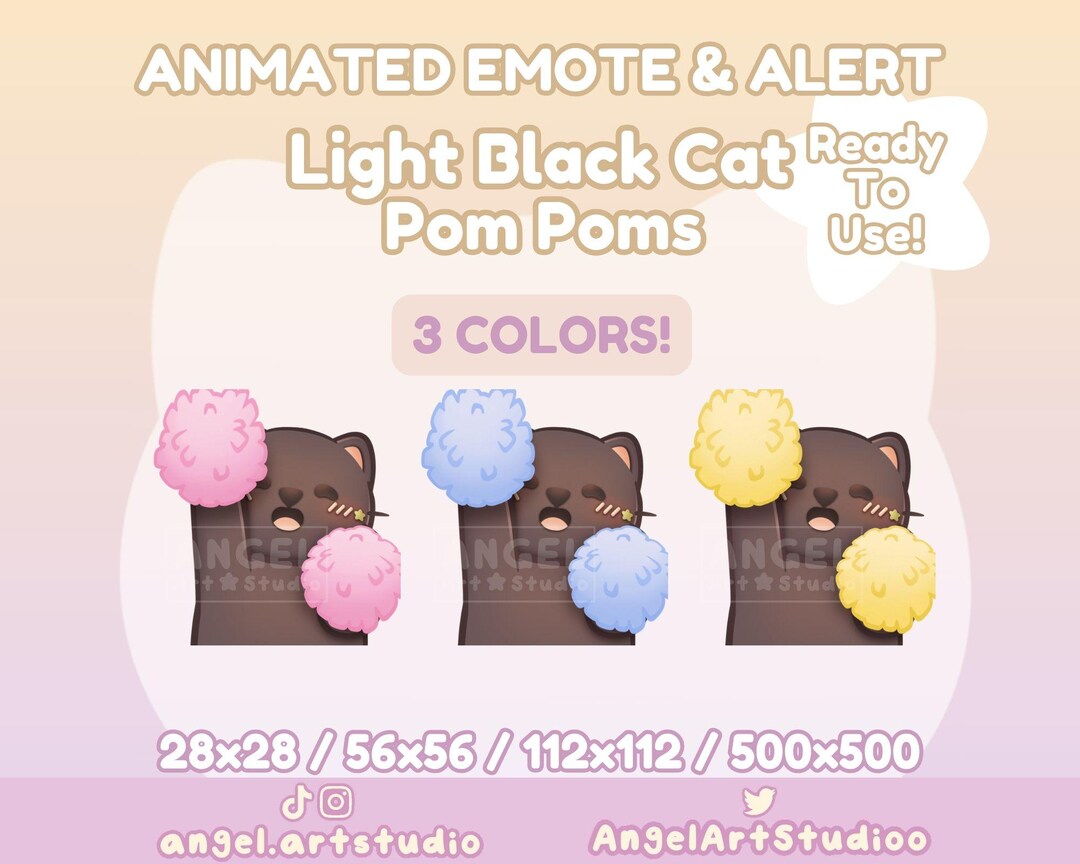 Animated Black Cat Pom Poms | Cheering Emote & Alert for Twitch ...