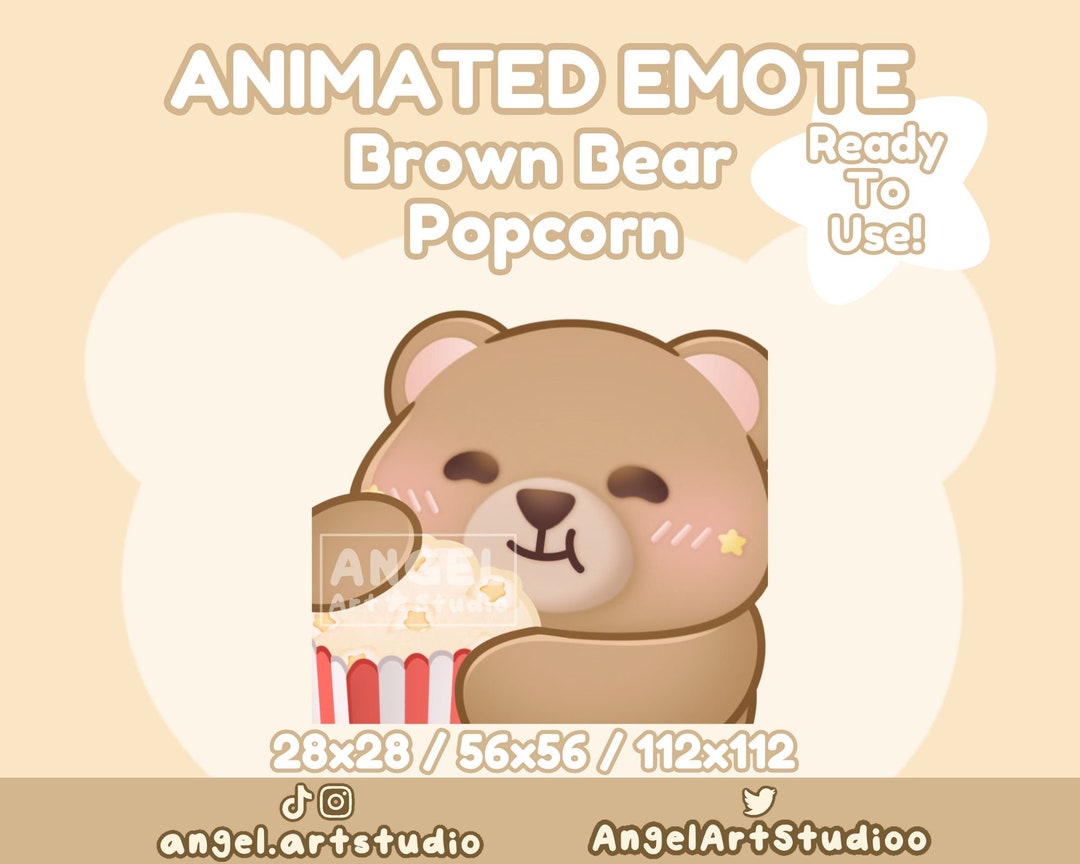 Animated Brown Bear Eating Popcorn Emote for Twitch, Discord, Youtube ...
