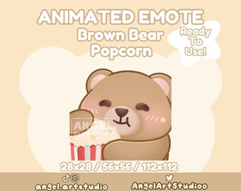 ANIMATED Cute Bear Eating Popcorn Emote for Twitch Kick Discord Youtube ...