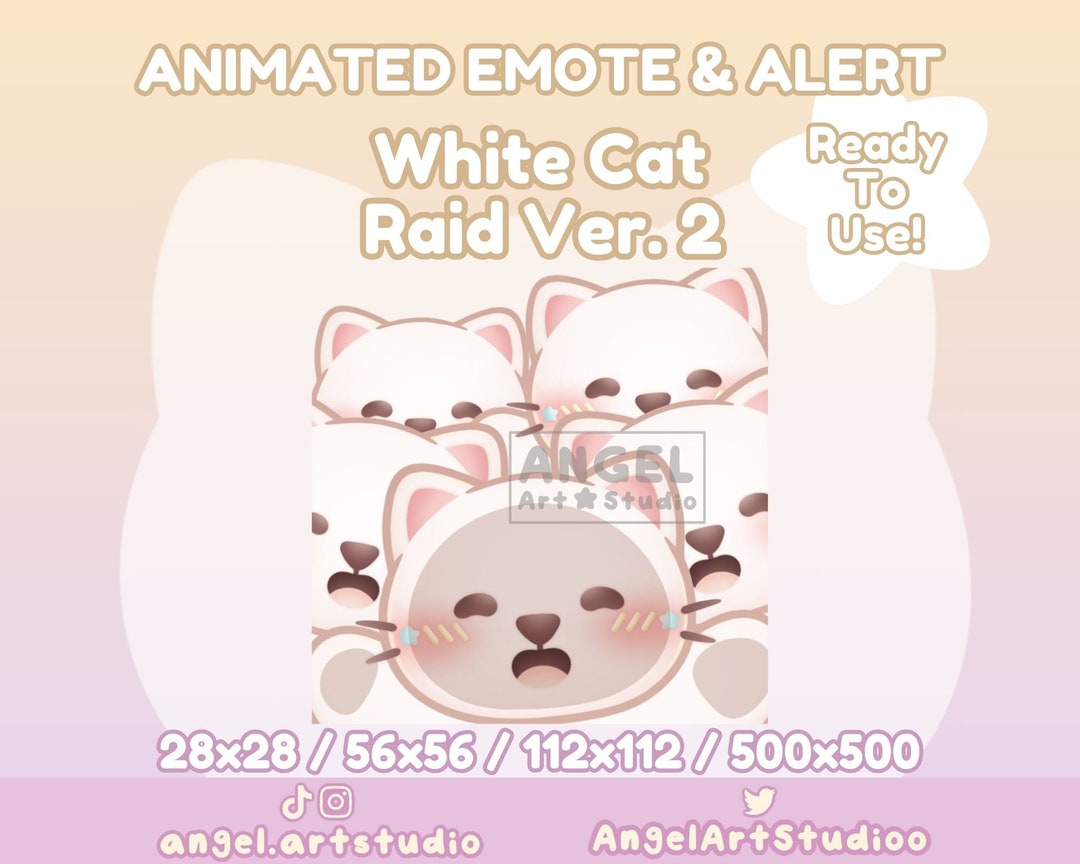 Animated White Cat Raid Version 2 Emote and Alert for Twitch, Discord ...