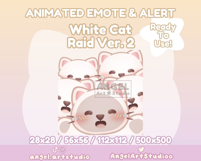 Animated White Cat Raid Version 2 Emote and Alert for Twitch, Discord ...