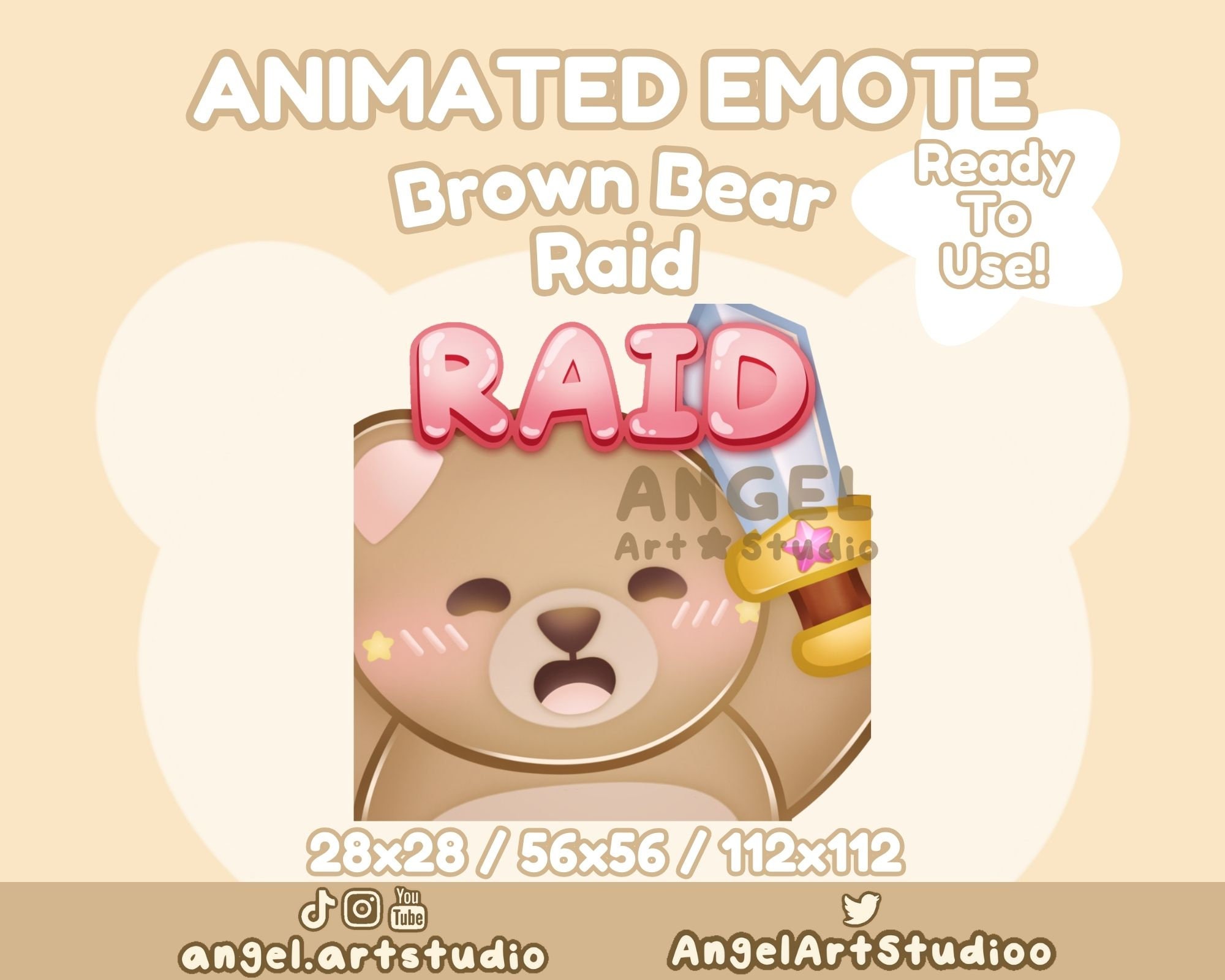 Animated Brown Bear Raid Emote for Twitch, Discord, Youtube - Etsy