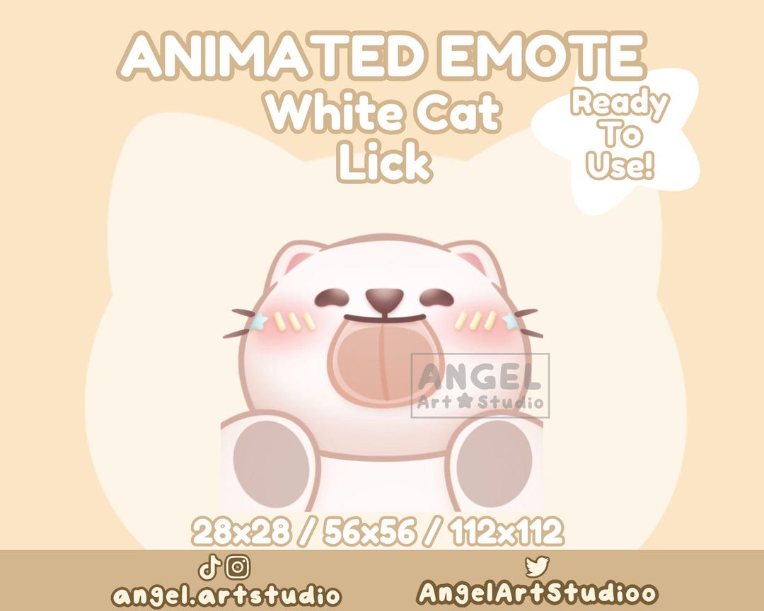Animated White Cat Lick | Tongue | Blep Emote for Twitch, Discord ...