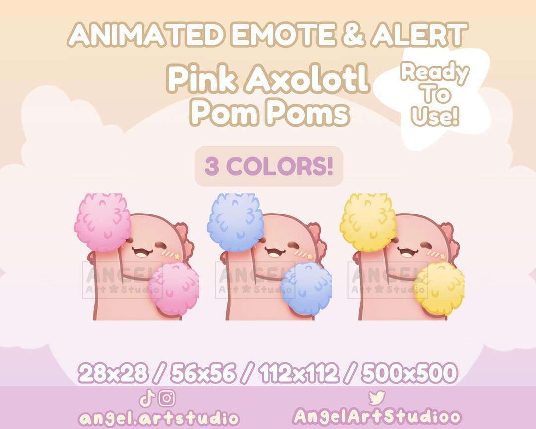 Animated Pink Axolotl Pom Poms | Cheering Emote & Alert for Twitch ...