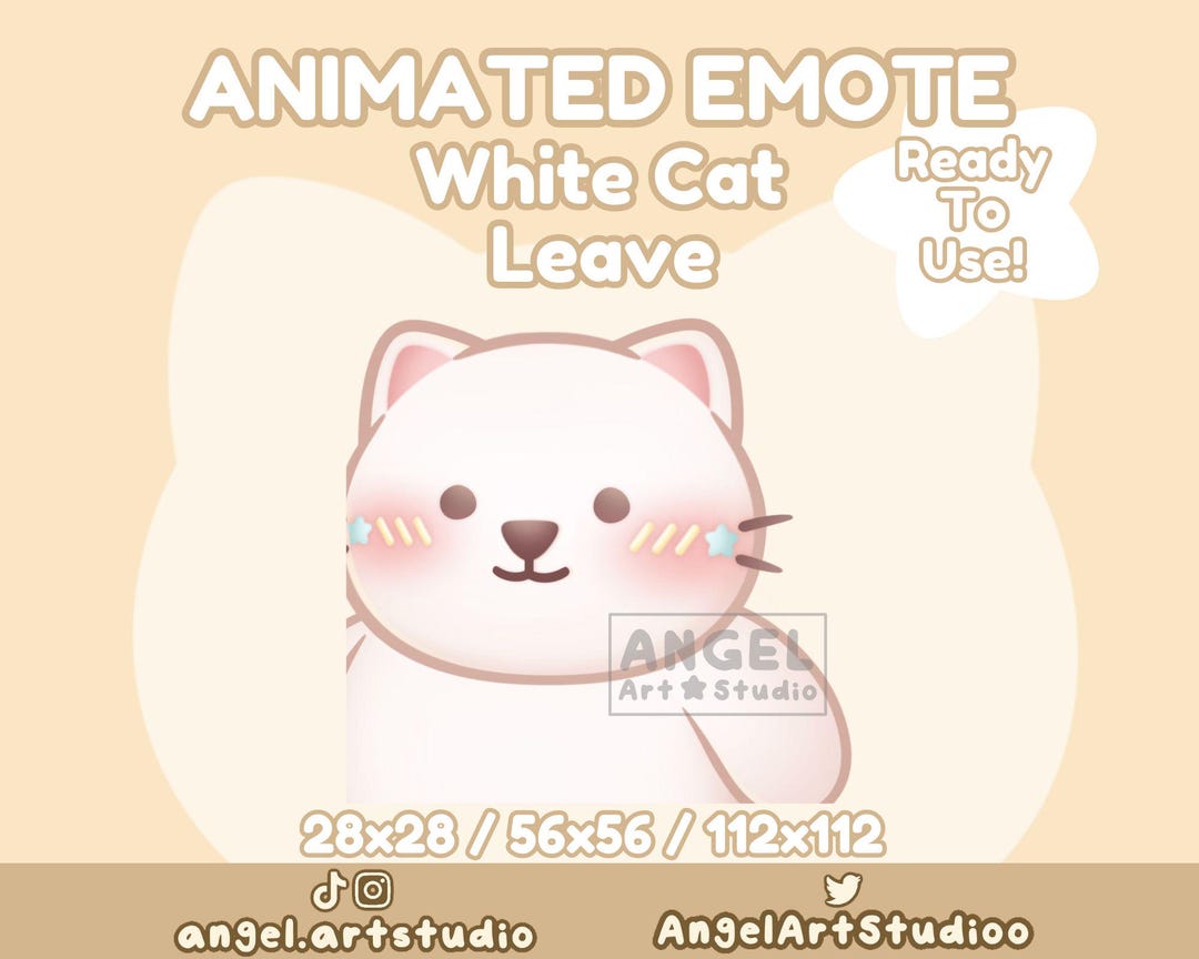 Animated White Cat Leave | Exit | Blank Stare | Stoic Look Emote for ...