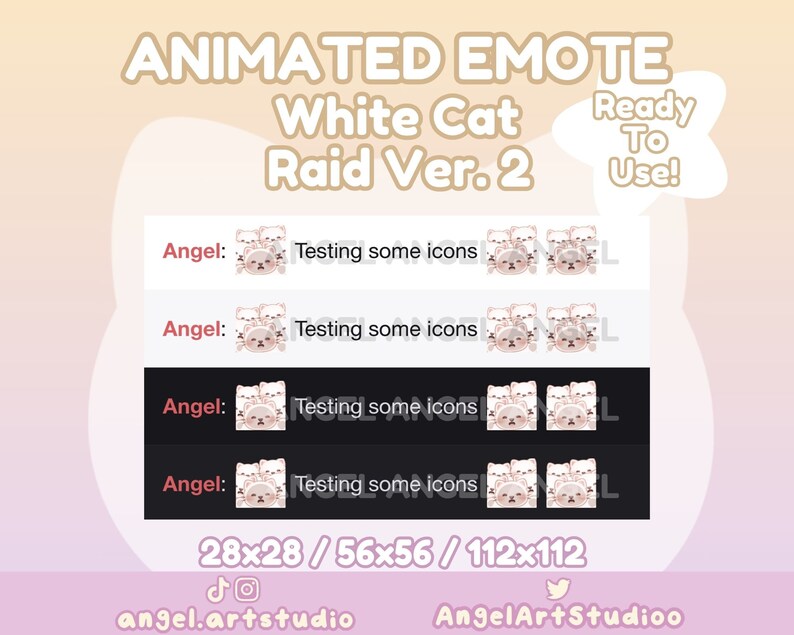 Animated White Cat Raid Version 2 Emote and Alert for Twitch, Discord ...