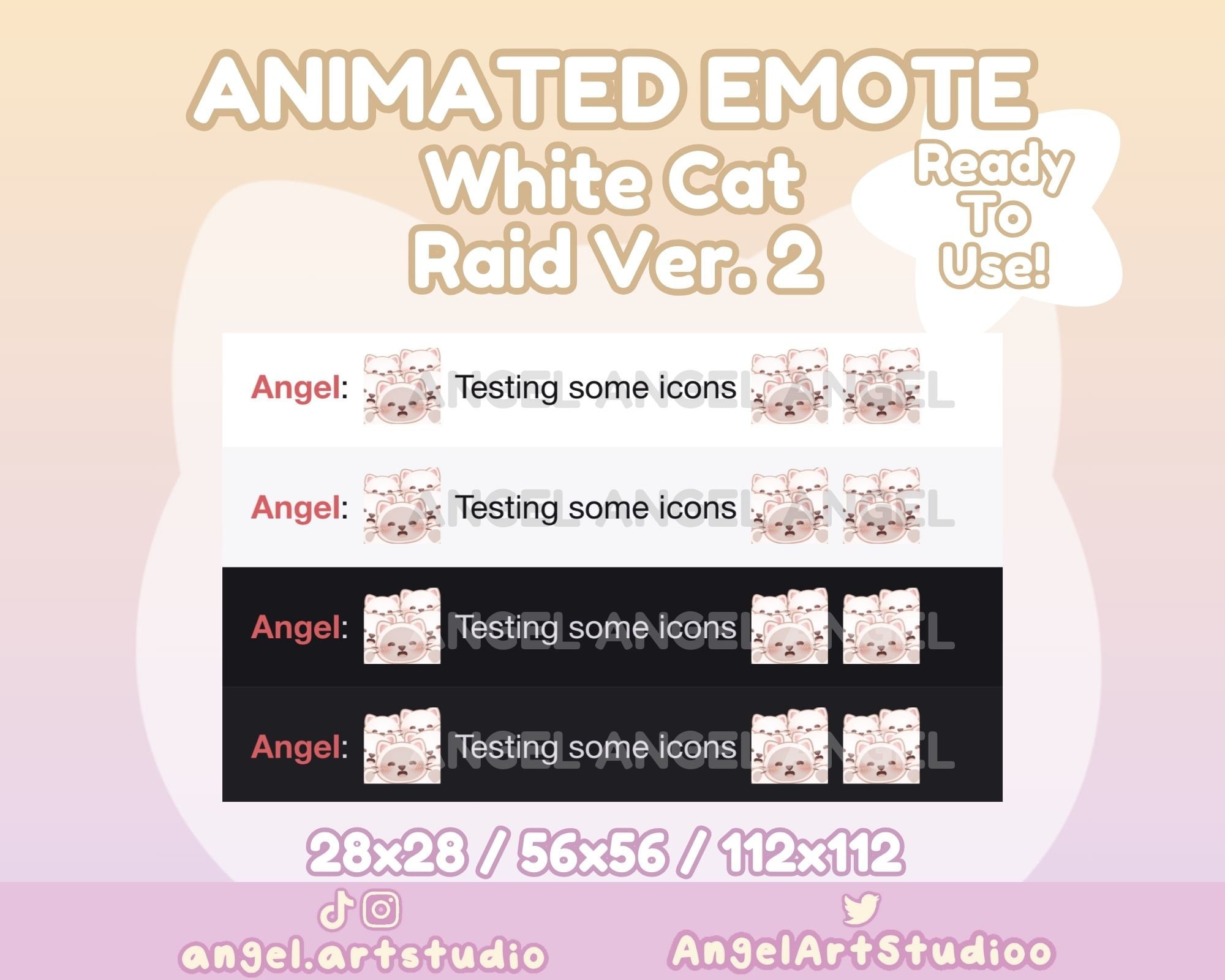 Animated White Cat Raid Version 2 Emote and Alert for Twitch, Discord ...