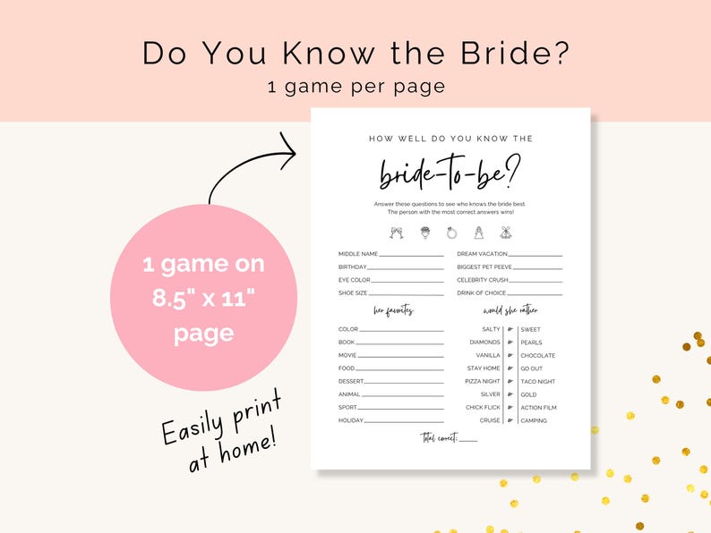 How Well Do You Know the Bride, Who Knows the Bride Best Printable ...