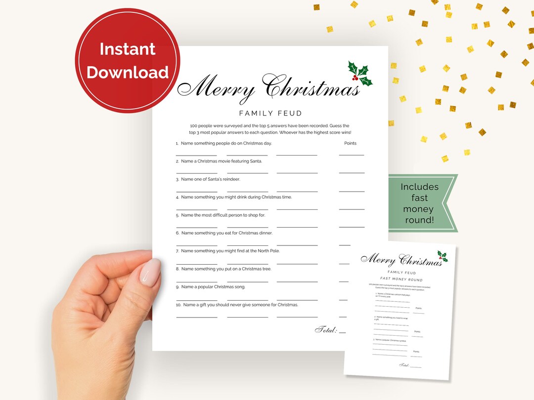 Christmas Family Feud Game With Fast Money Round, Printable Christmas ...