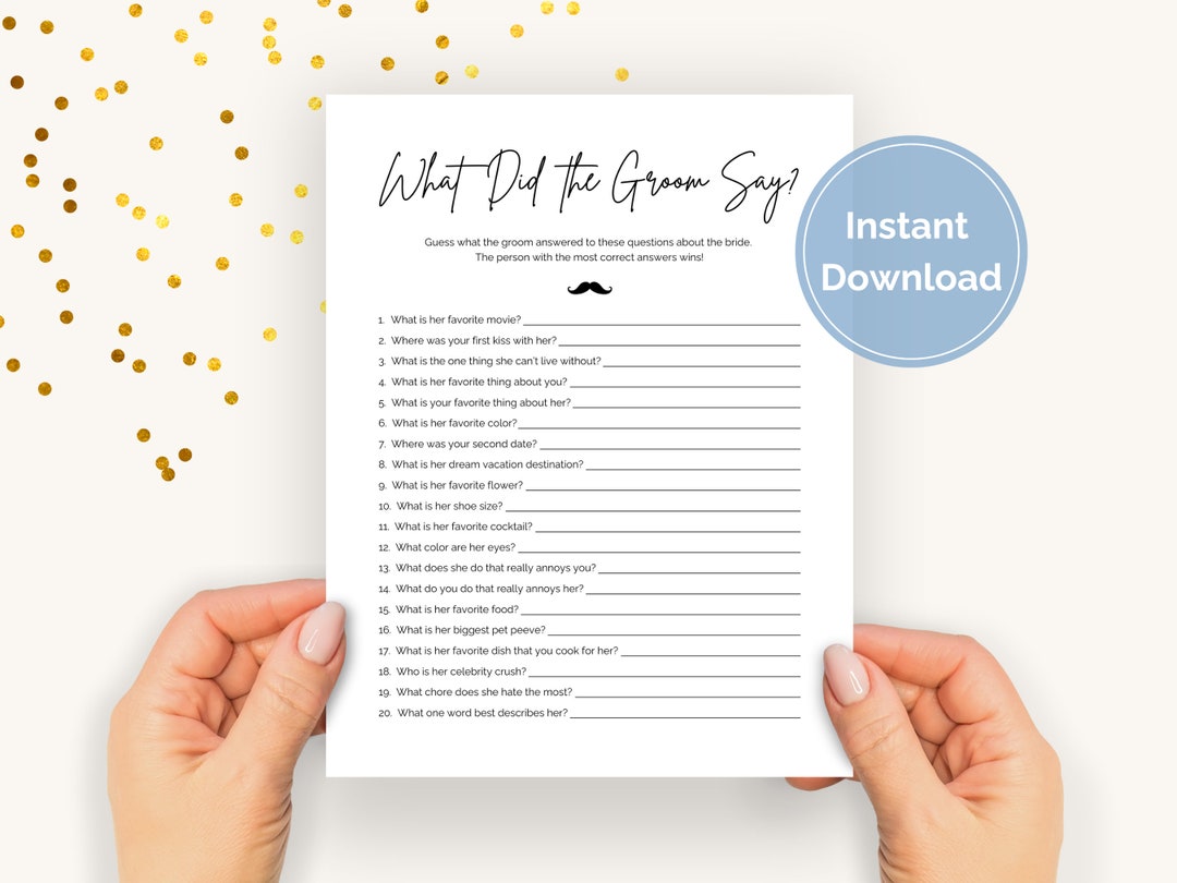 What Did the Groom Say, 20 Questions for Groom, Ask the Groom Game ...