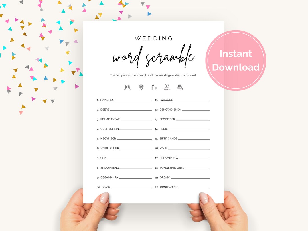 Wedding Word Scramble, Printable Word Scramble for Engagement Party ...