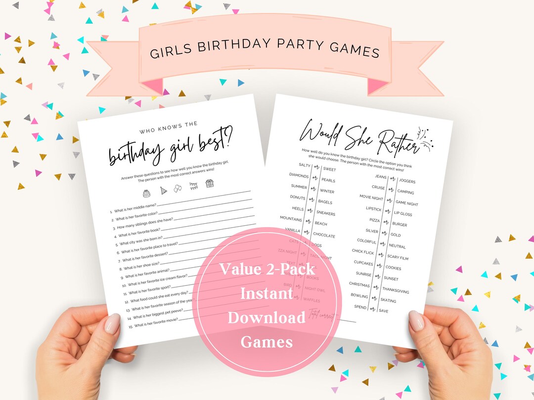Girls Birthday Party Games Bundle, Birthday Games for Girls, Who Knows ...