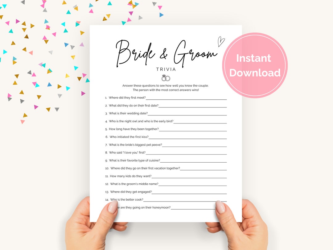 Bride and Groom Trivia Editable, Who Knows the Couple Best, Bride and ...