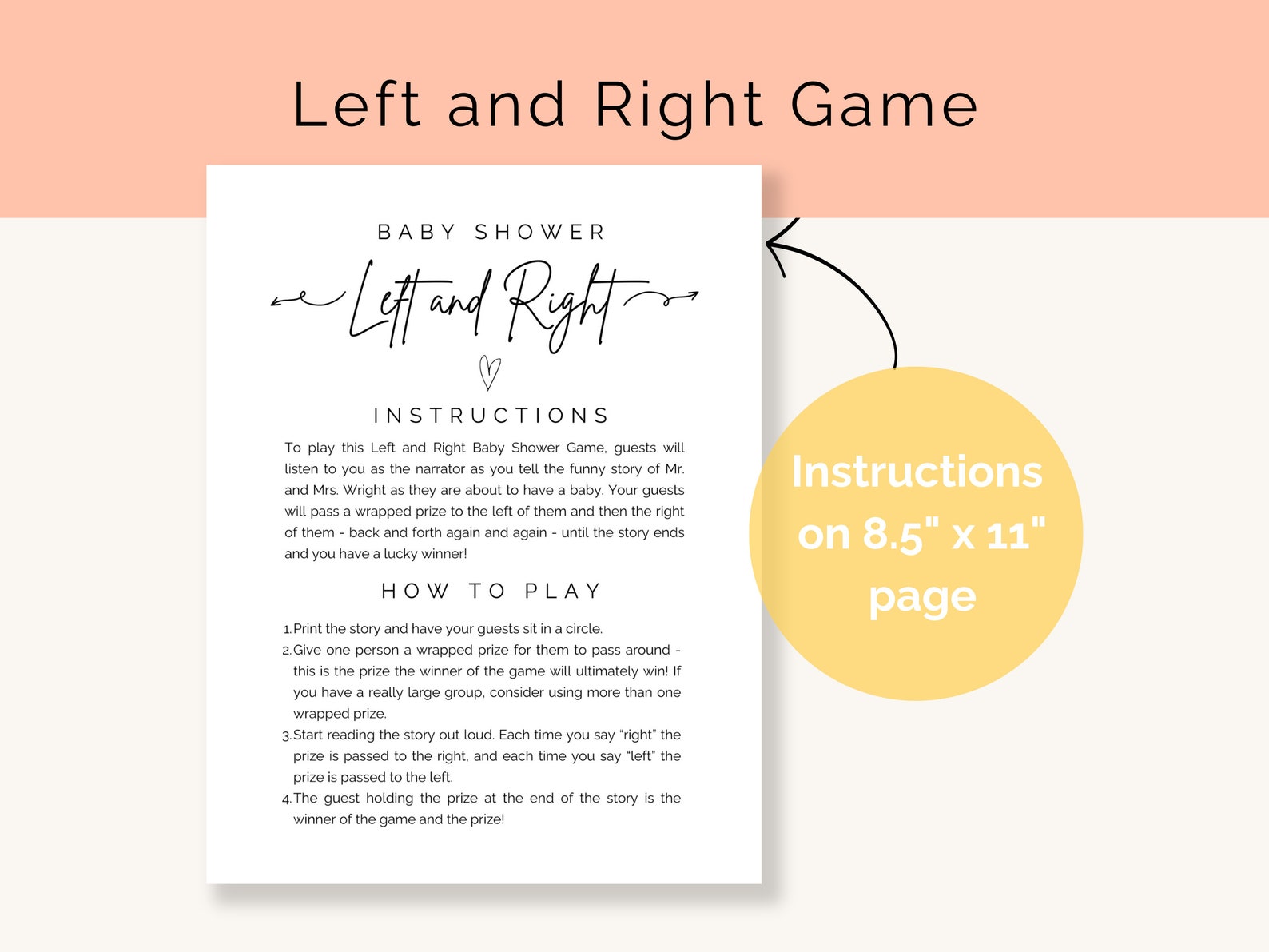 Left Right Baby Shower Game, Right Left Game, Pass the Parcel Game ...