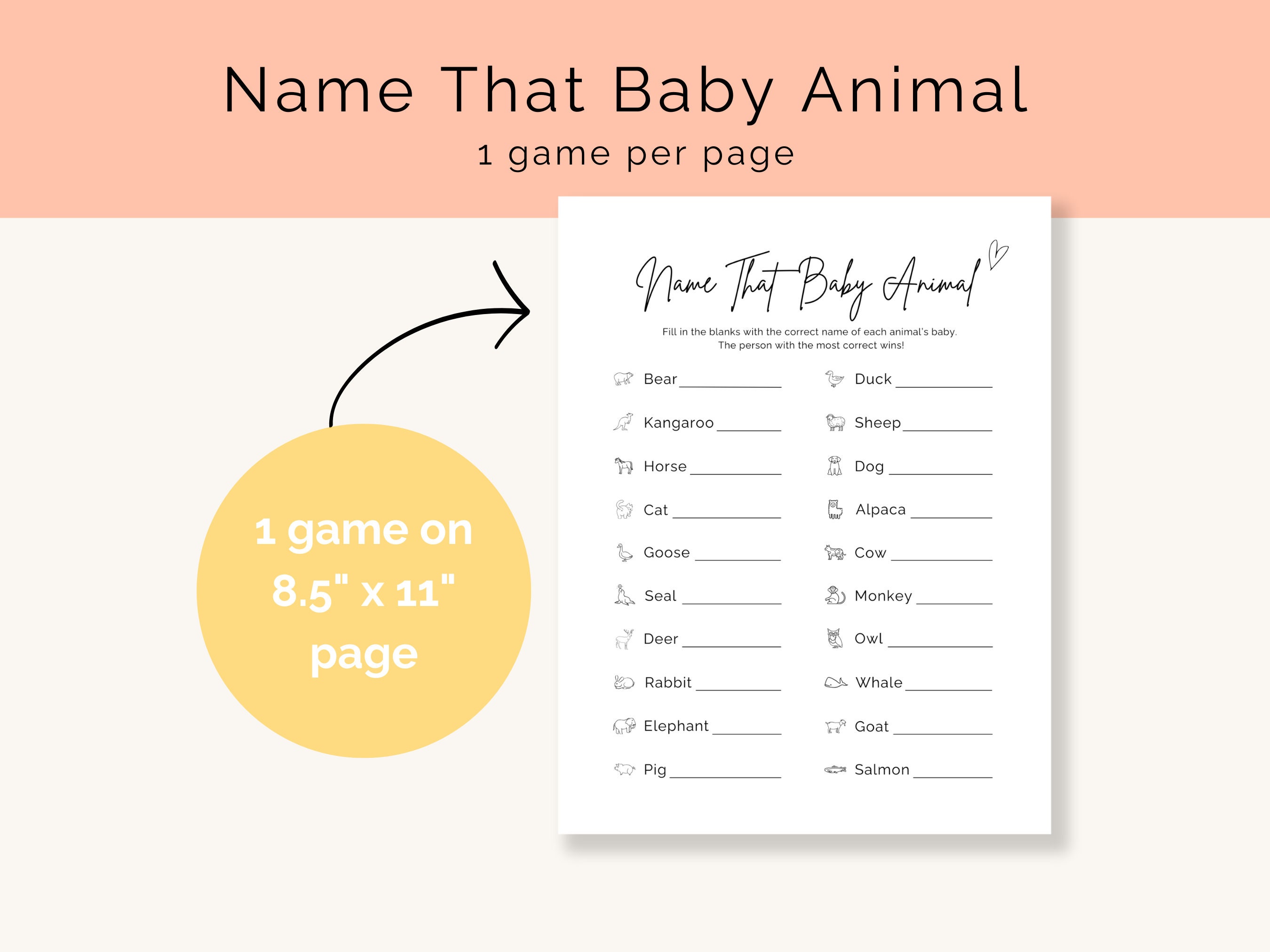 Animal Baby Name Game, Baby Animal Shower Game, Boy or Girl Baby Shower ...